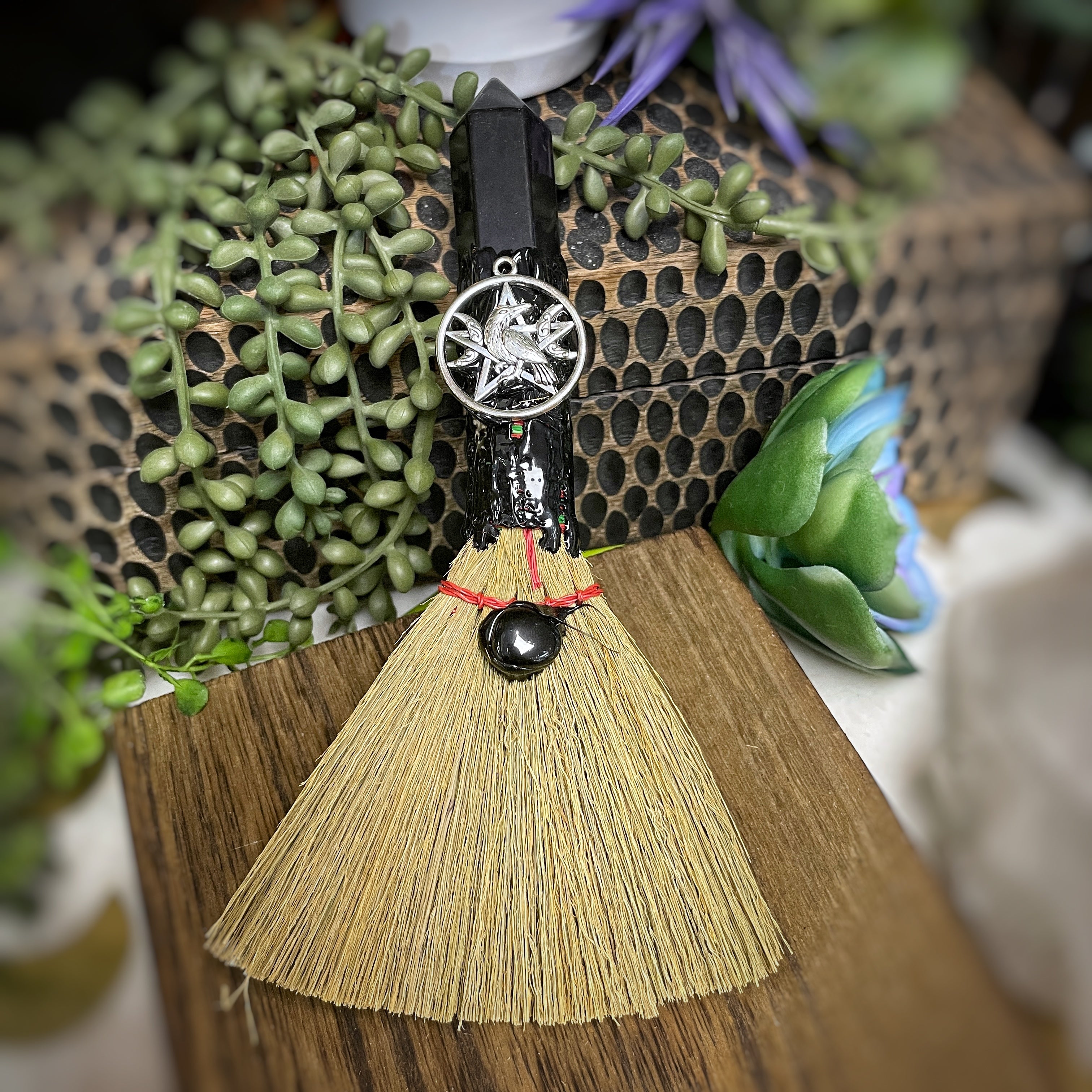 Triple Moon - Wicca - Witch's Broom - Black Obsidian – DFW Crystals